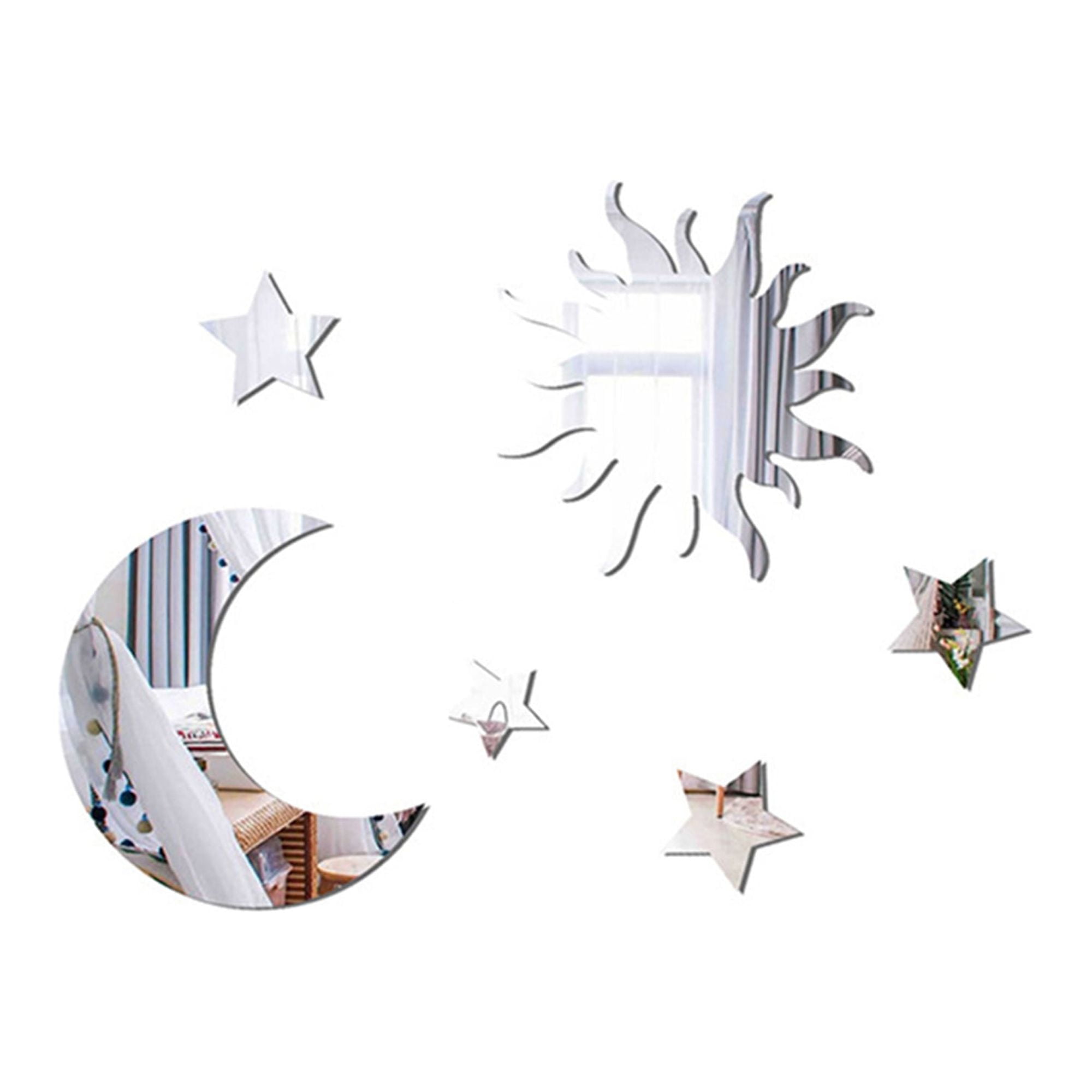 DIY 3D Wall Mirror Sticker Plastic Sun Moon and Star Combination Home ...