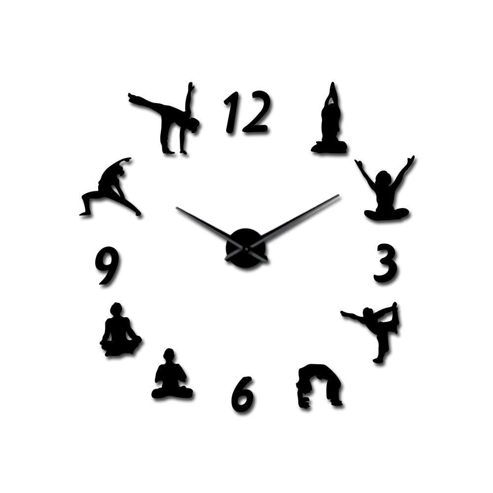 DIY 3D Yoga Time Mirror Large Numer Wall Clock Sticker Sport Frameless ...