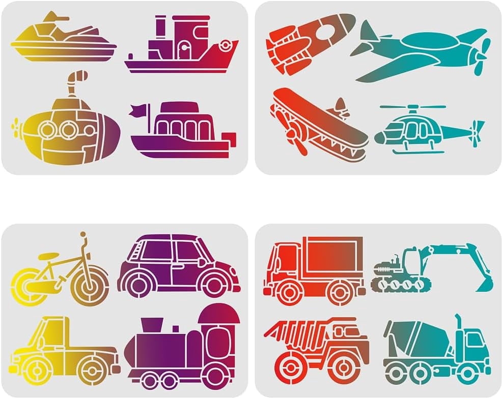 DIY 4 Pcs Vehicles Stencil for Painting 11.6x8.3 Inch Car Pattern ...