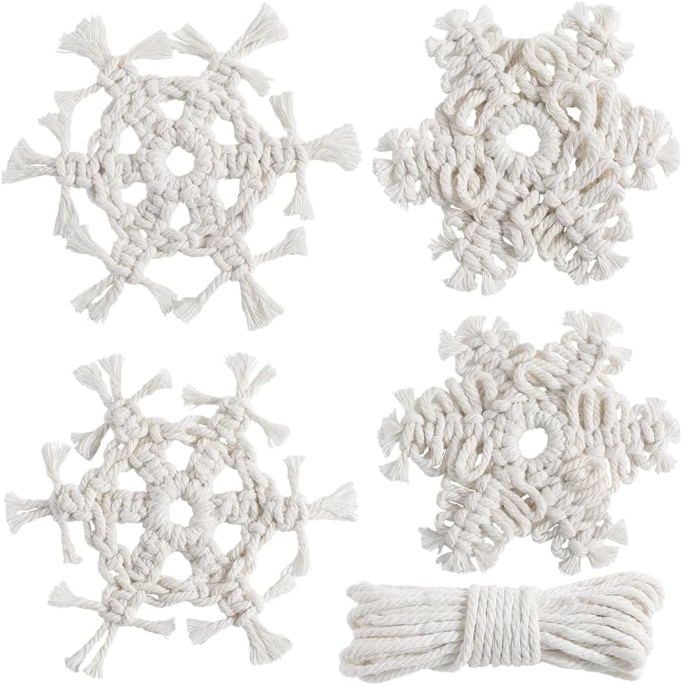 DIY 4 Sets Macrame Kit Christmas Macrame Ornaments Macrame Snowflakes ...