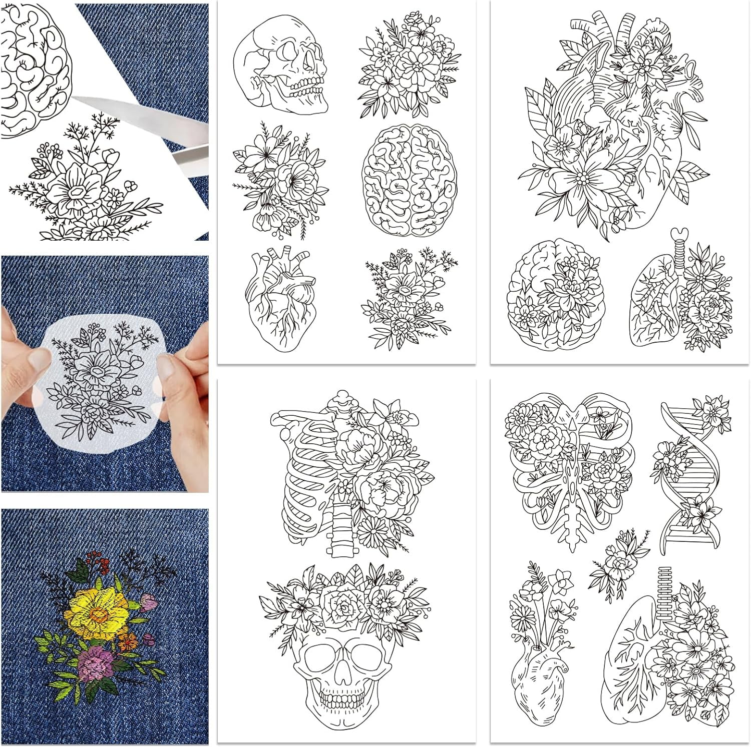 DIY 4 Sheets Flower and Organ Skeleton Water Soluble Stabilizer Hand ...
