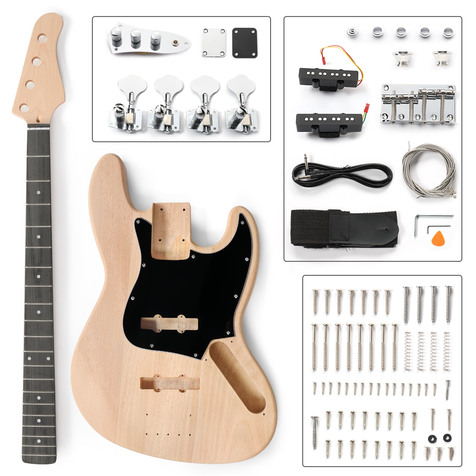 DIY 4 String Jazz Electric Bass Guitar Kit - Mahogany Body, Maple Neck ...