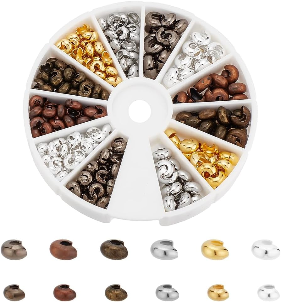 DIY 420 pcs 6 Colors 3mm 4mm Brass Crimp Bead Cover Knot Cover Cap Cord ...