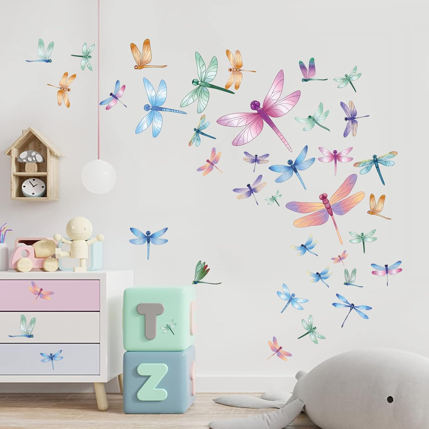DIY 47 Pieces Dragonfly Wall Sticker Watercolor Dragonfly Vinyl Wall ...