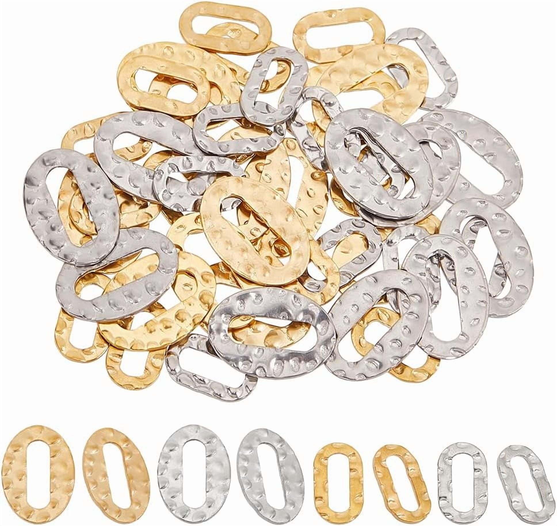 DIY 48 Pcs Hammered Oval Connector Rings 2 Styles 201 Stainless Steel ...