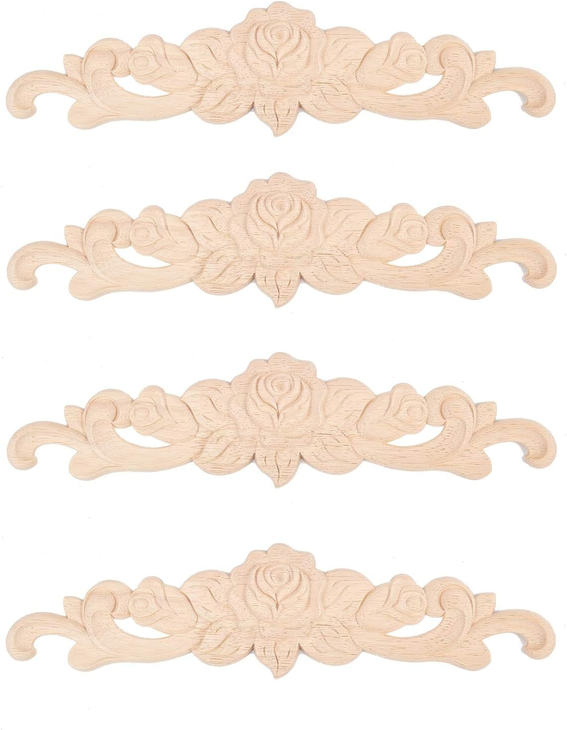 DIY 4Pcs 11.8x2.8 Inch Wood Carved Applique Burlywood Center Flower ...