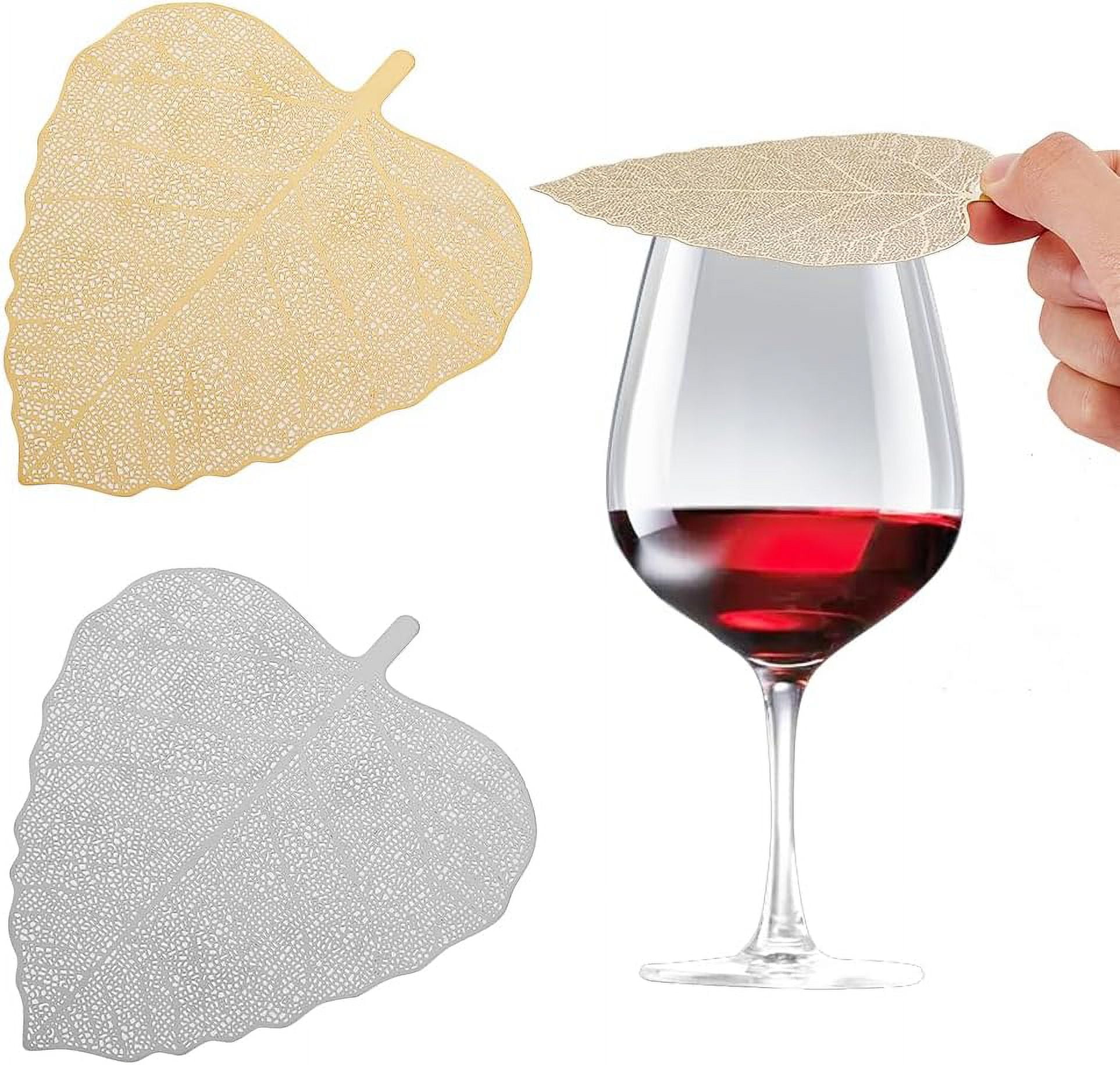 DIY 4Pcs 2 Colors Leaf Stainless Steel Wine Glass Cover Hollow Leaf ...