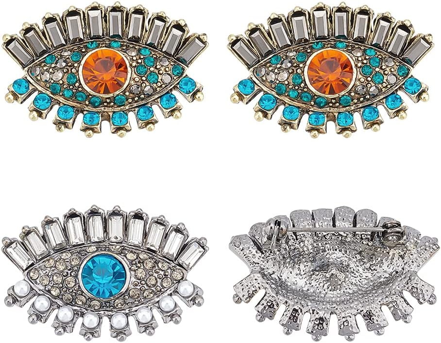 DIY 4Pcs Evil Eye Fashion Brooch Pin Colorful Rhinestone Evil Eye Retro ...