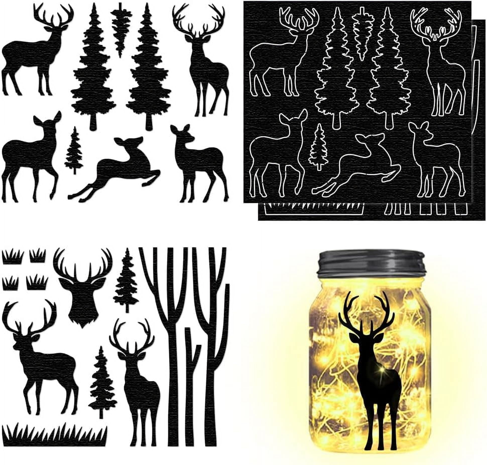DIY 4Pcs Forest Silhouettes Laser Cutouts Decals Deer Mason Jar Cutouts ...