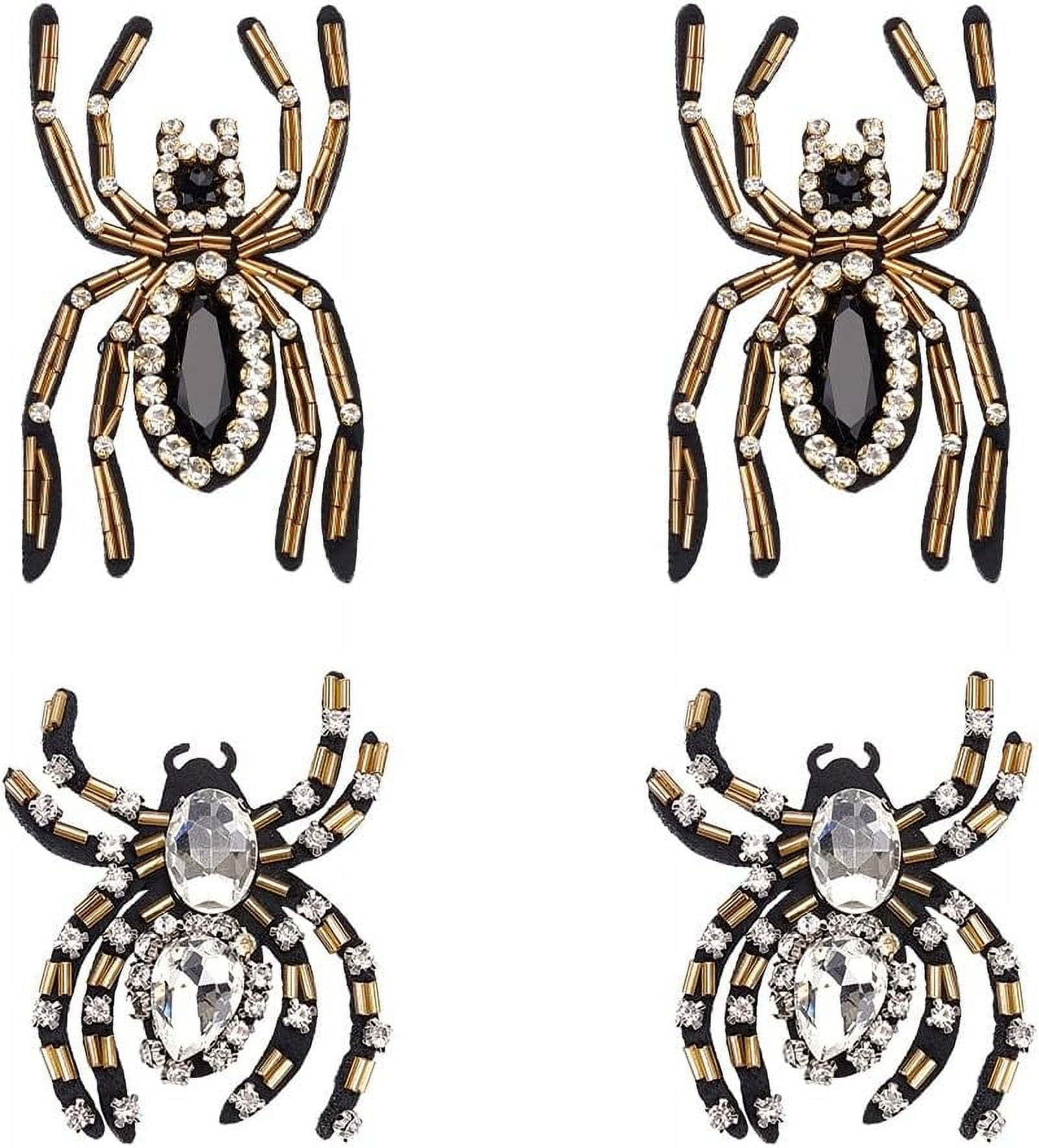 DIY 4pcs Spider Shape Applique 2 Styles Rhinestone Black Spider ...