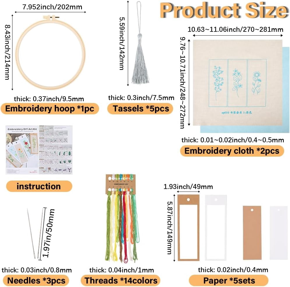 DIY 5 Sets Embroidery Bookmark Set Bookmark Making Kit Instruction ...