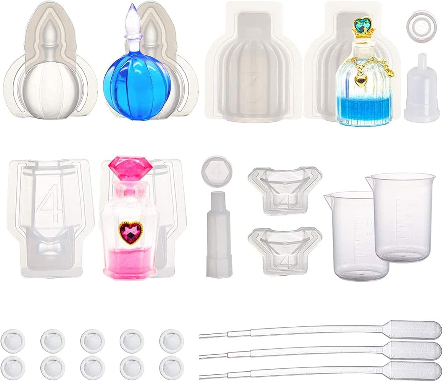 DIY 5 Sets Perfume Bottle Container and Stopper UV Resin Epoxy Silicone ...