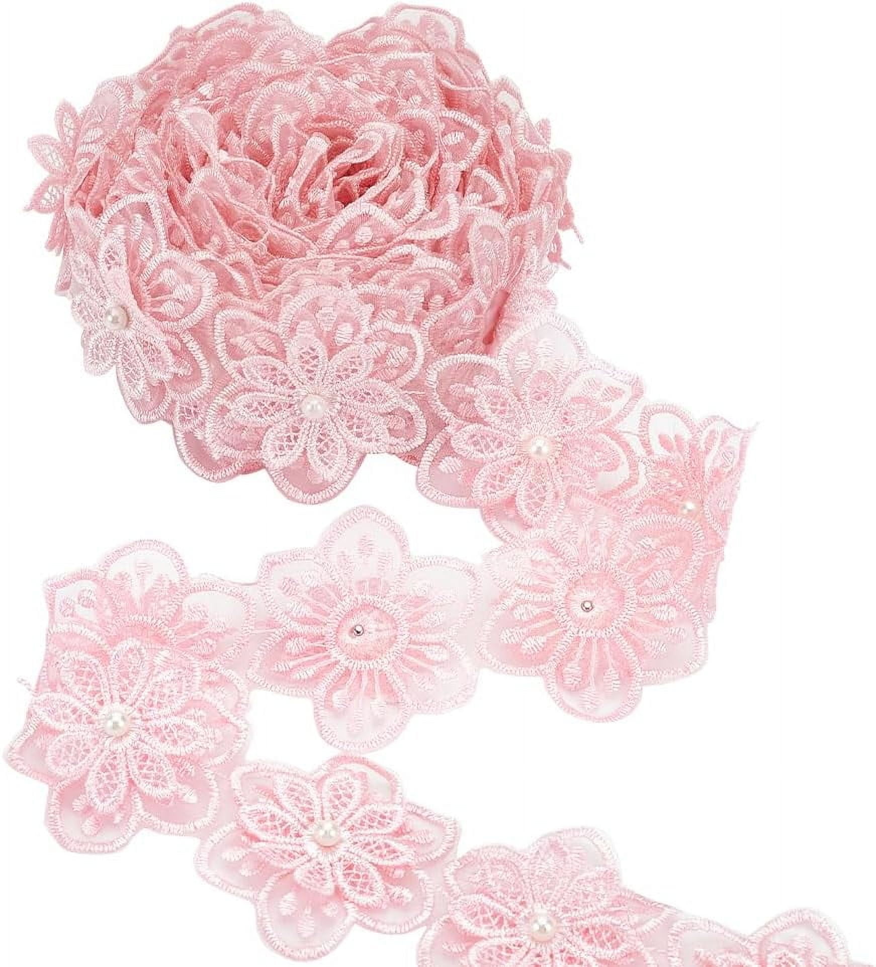 DIY 5 Yard Flower Lace Pearl Trim Ribbon 2.4inch Wide Embroidered 3D ...