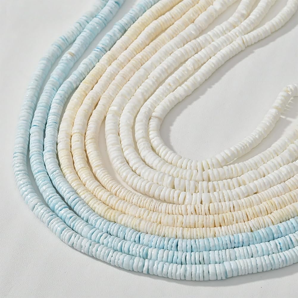 DIY 504 Pcs 3 Colors Natural White Shell Beads Flat Round/Disc Loose ...