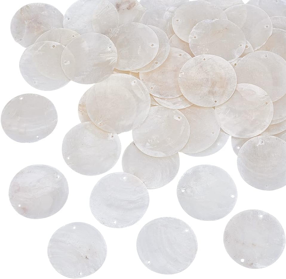 DIY 50Pcs Natural Capiz Shell Connector Charms 40mm Flat Round Capiz ...