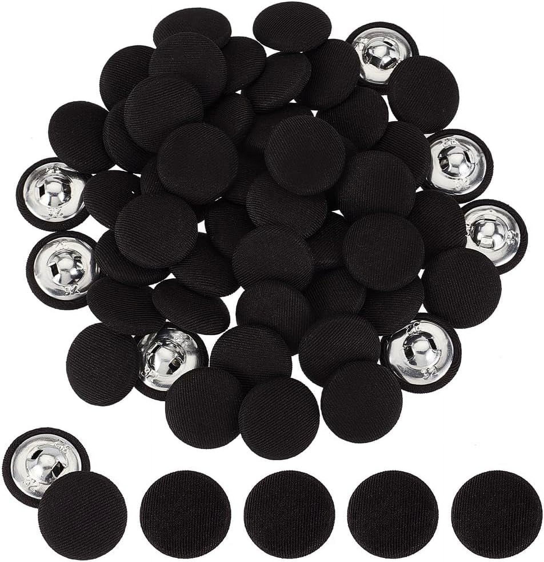 DIY 50pcs Fabric Cloth Covered Buttons 19mm Black Sewing Button Soft ...