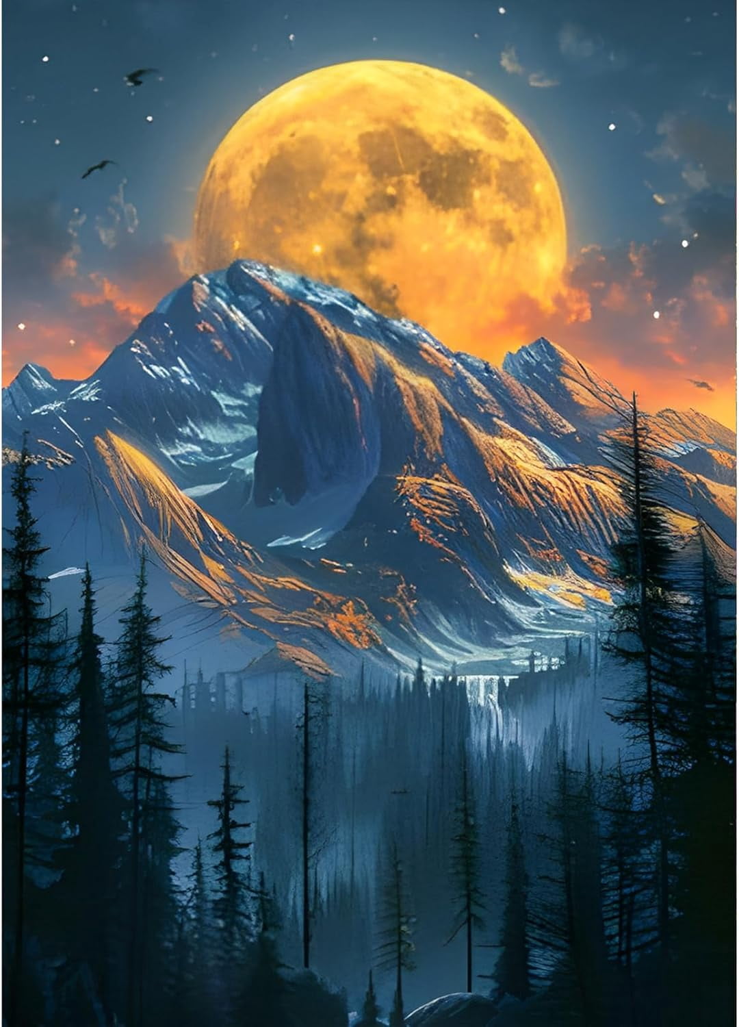 DIY 5D Bright Moon Diamond Art Kits, Round Full Drill Sparkling Forest ...