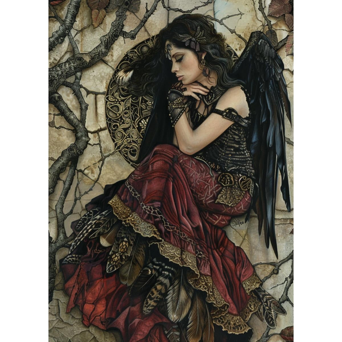 DIY 5D Diamond Art Angel Woman with Black Wing Paint with Full Drill ...