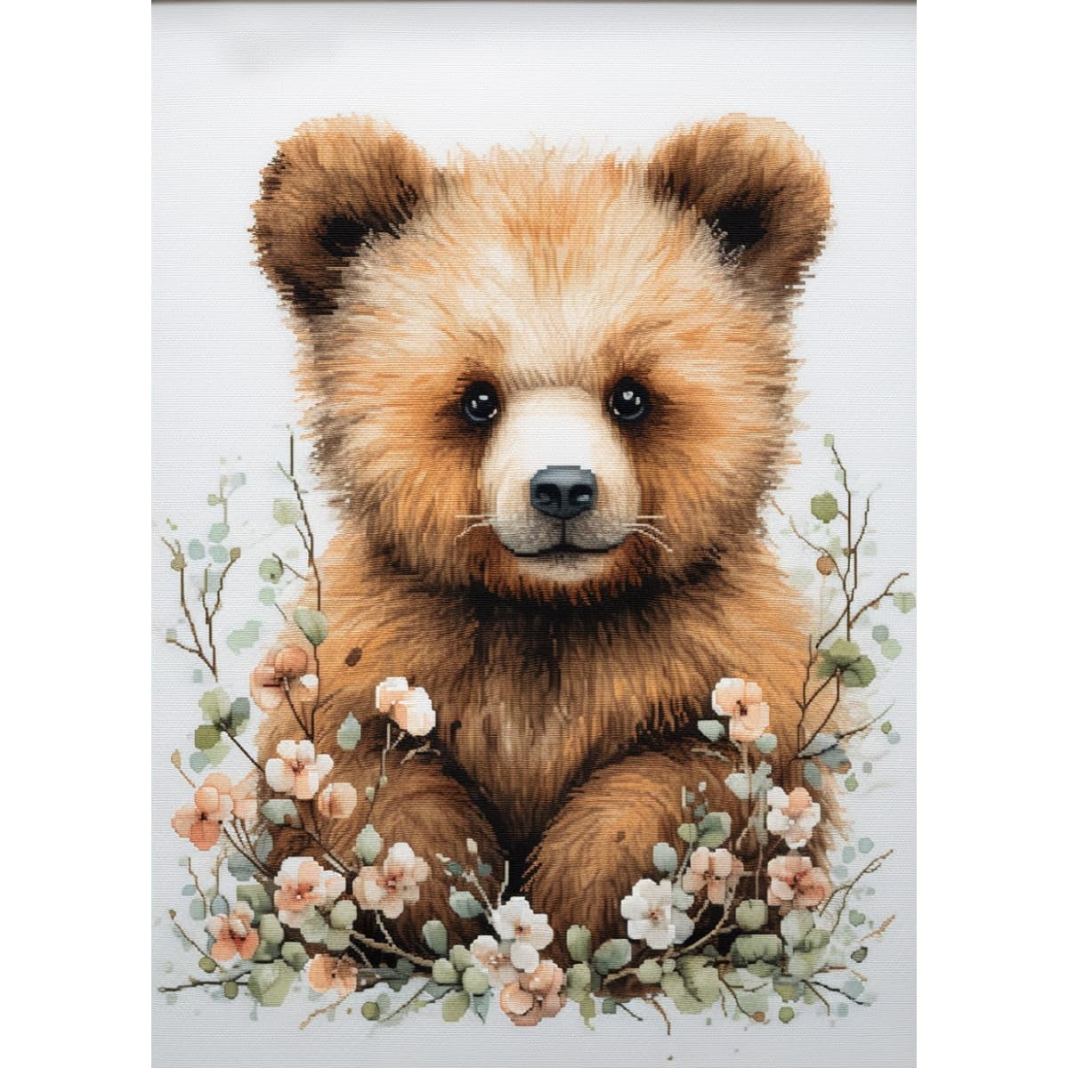 DIY 5D Diamond Art Cute Brown Bear in Flowers Paint with Full Drill ...