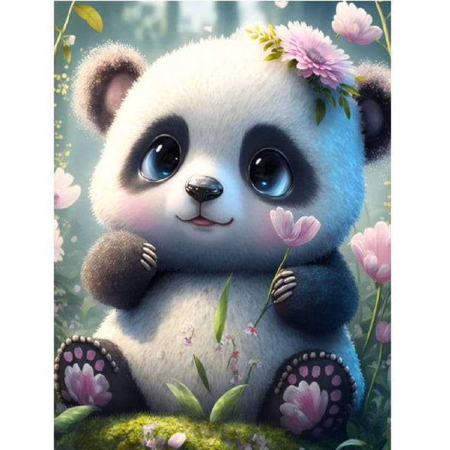 DIY 5D Panda Diamond Art Kits for Adults, Round Drill Number Canvas ...