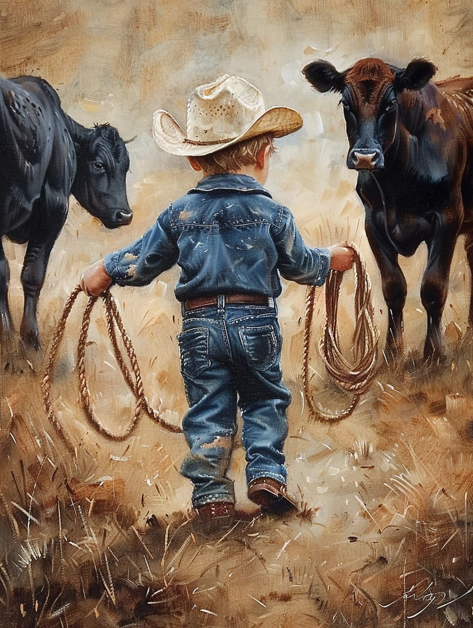 DIY 5D Diamond Art Painting Kits Little Cowboy and Cattle Full Drill ...