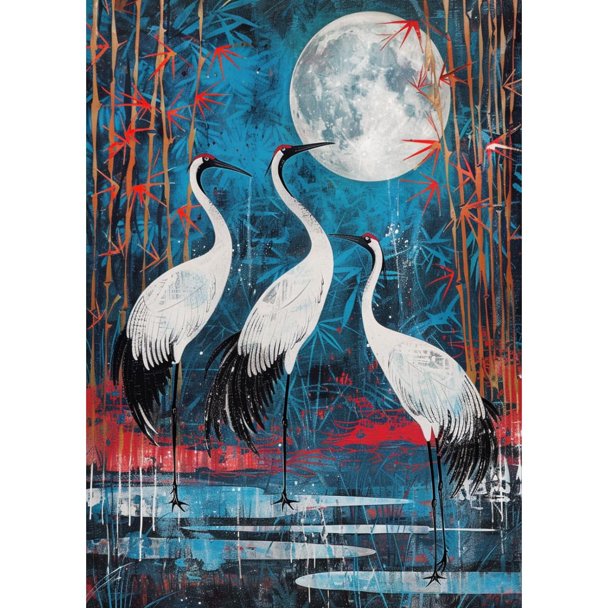 DIY 5D Diamond Art White Egret Crane Bird Moon Paint with Full Drill ...