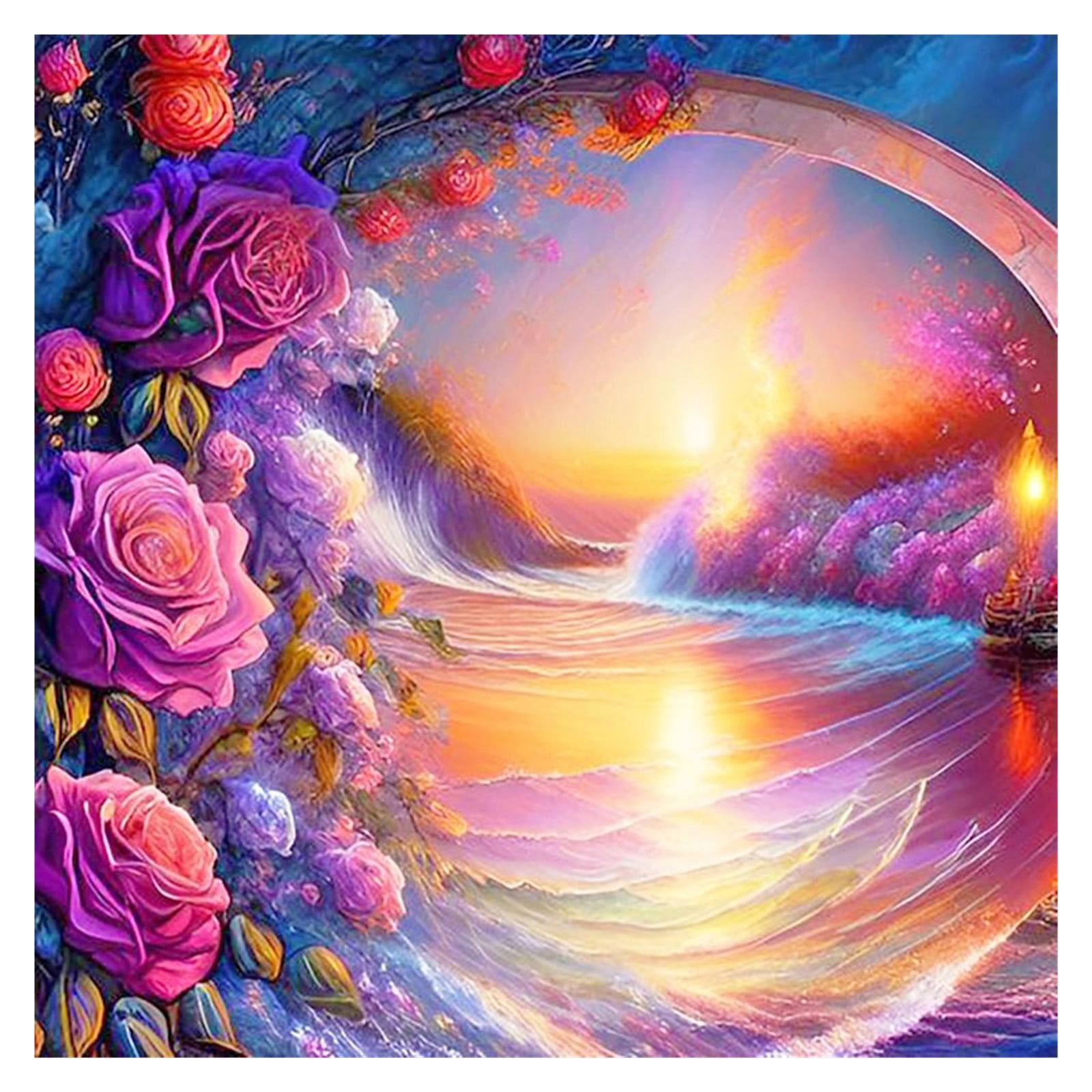 DIY 5D Diamond Painting Set Colorful Beach Roses Complete Diamond Wall ...