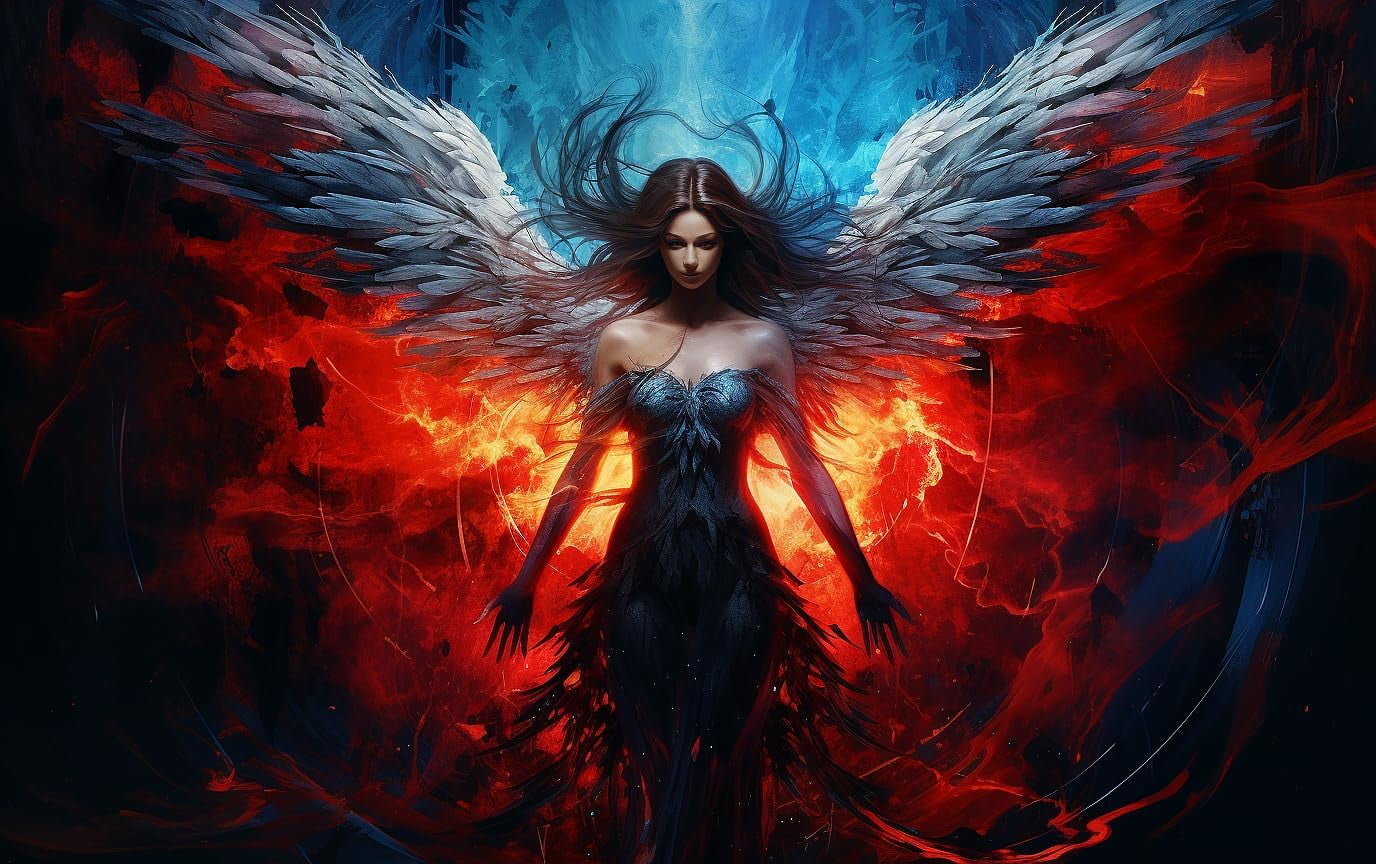 DIY 5D Full Drill Fire & Ice Angel Girl Wing Picture Square Diamond Art ...