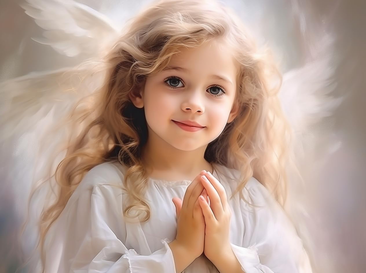 DIY 5D Full Drill Little Angel Girl Wing Picture Landscape Square ...