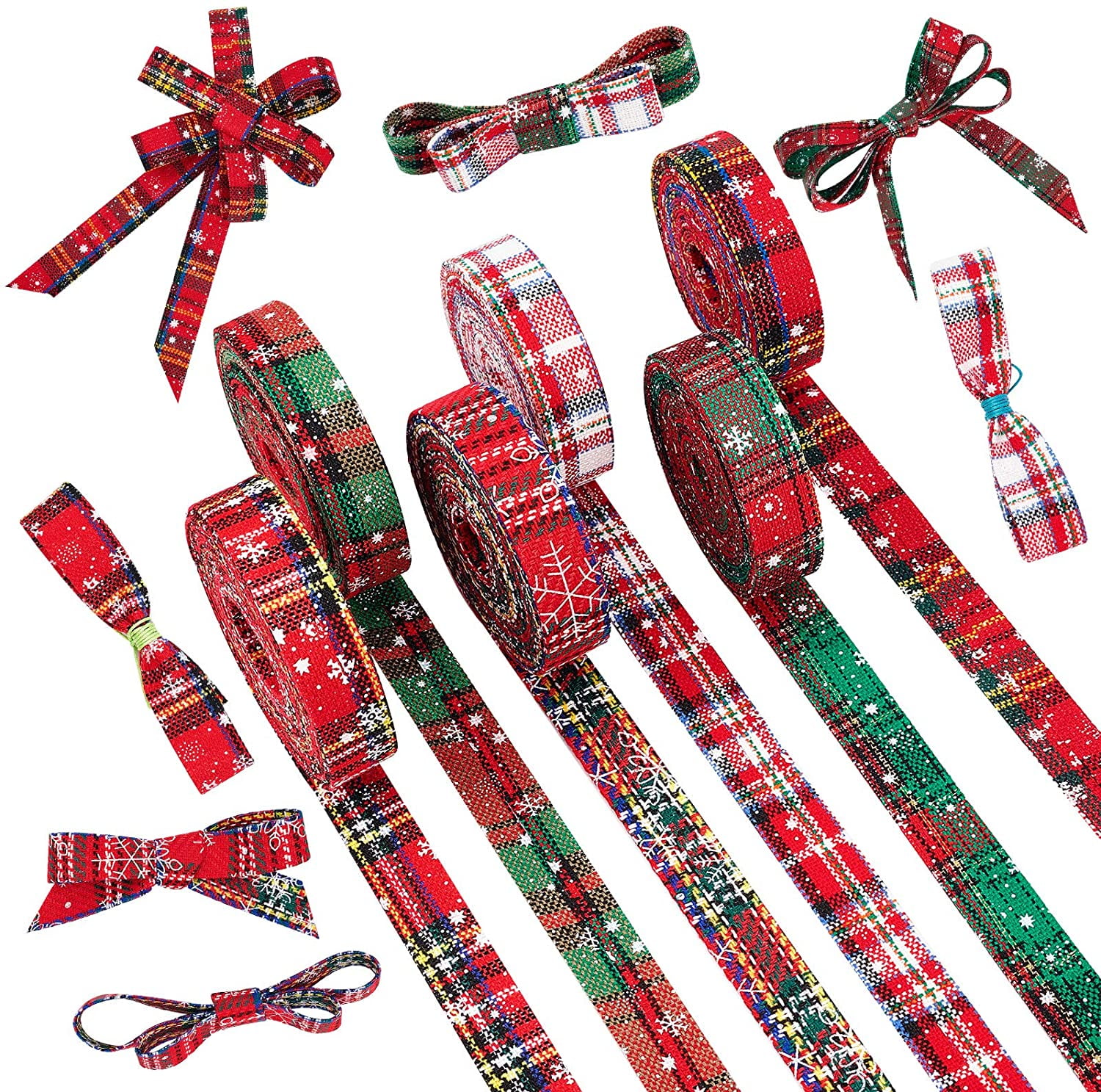 DIY 6 Rolls 1 Yards/Roll 1 Inch Christmas Plaid Ribbon Snowflake Plaid ...