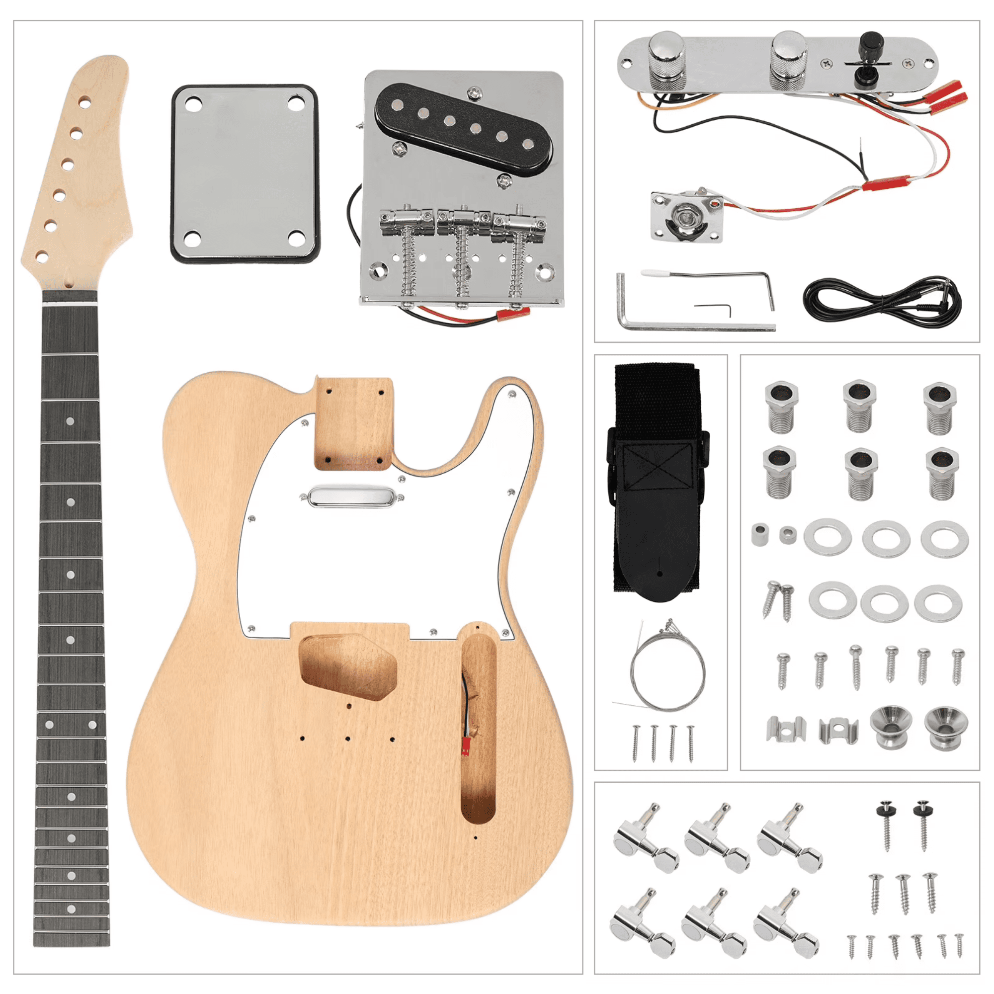DIY 6 String TL Style Electric Guitar Kit, Mahogany Body Maple Neck, Rosewood Fingerboard ...