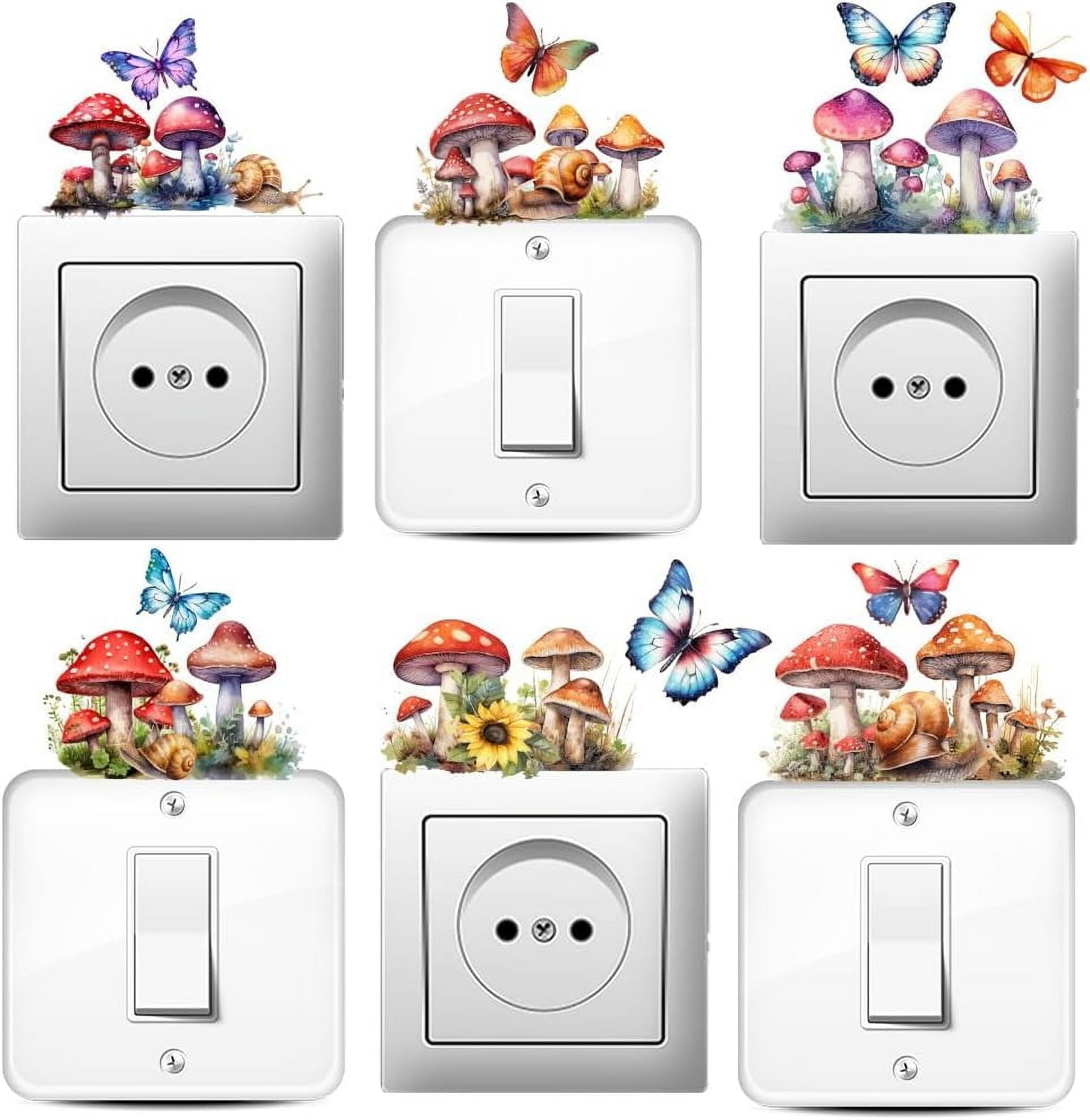 DIY 6 Types Mushroom Light Switch Stickers Colorful Mushroom Ceiling ...