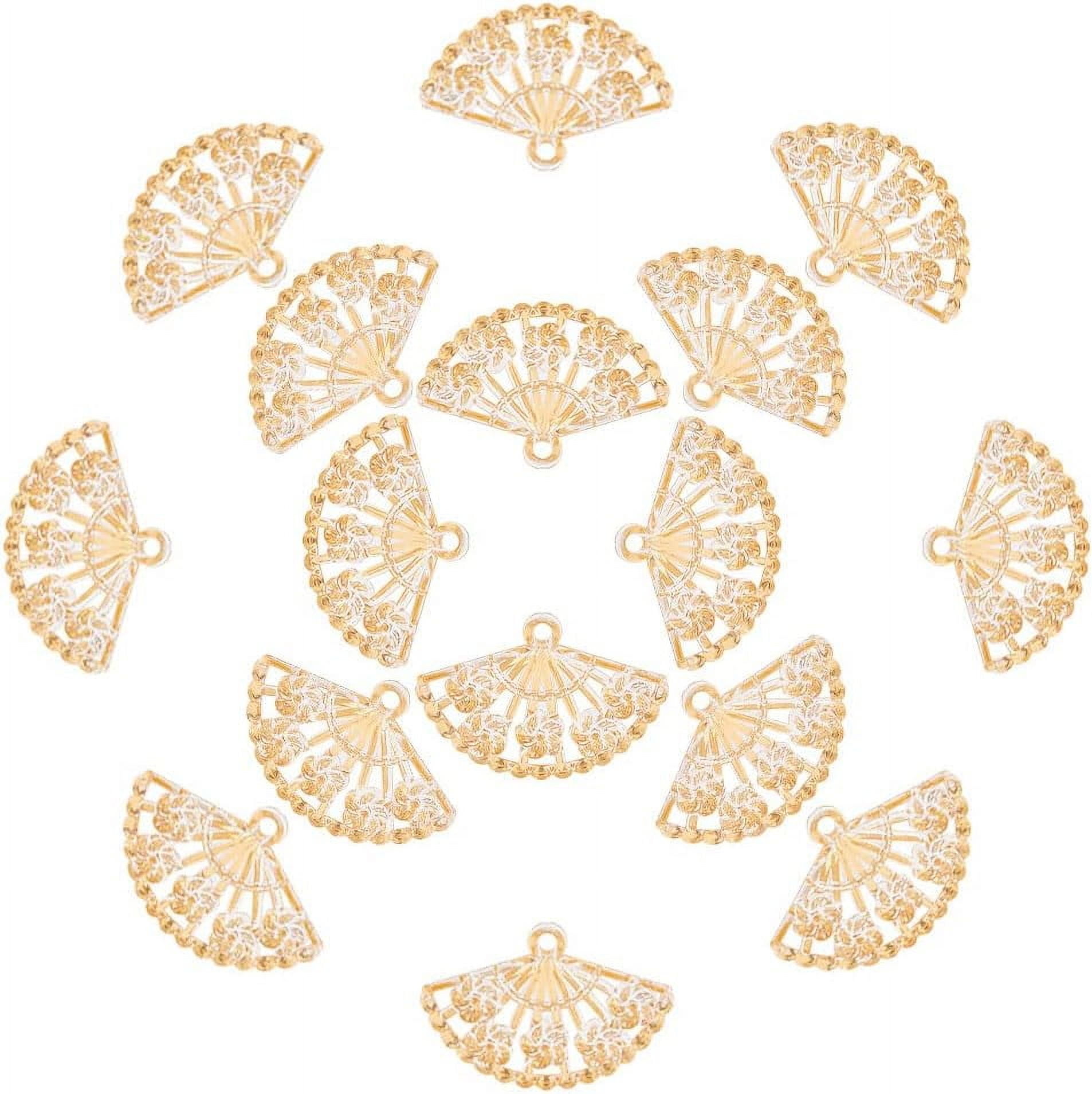 DIY 60 Pcs Charms Fan Pendants Plastic Metal Fan Shape Hanging ...
