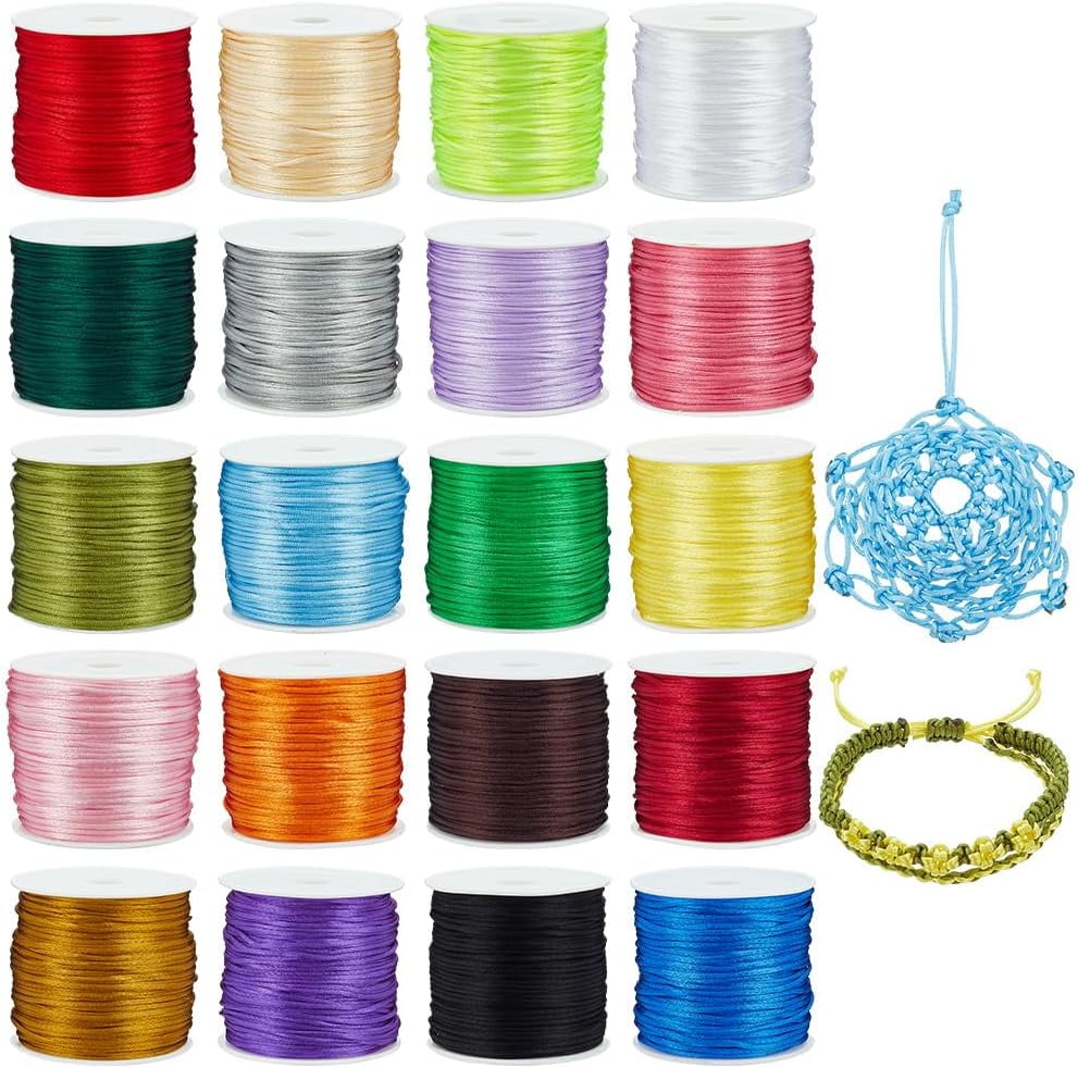 DIY 600 Yards 1mm Rattail Cord Nylon String Satin Cord 20 Colors Silk ...