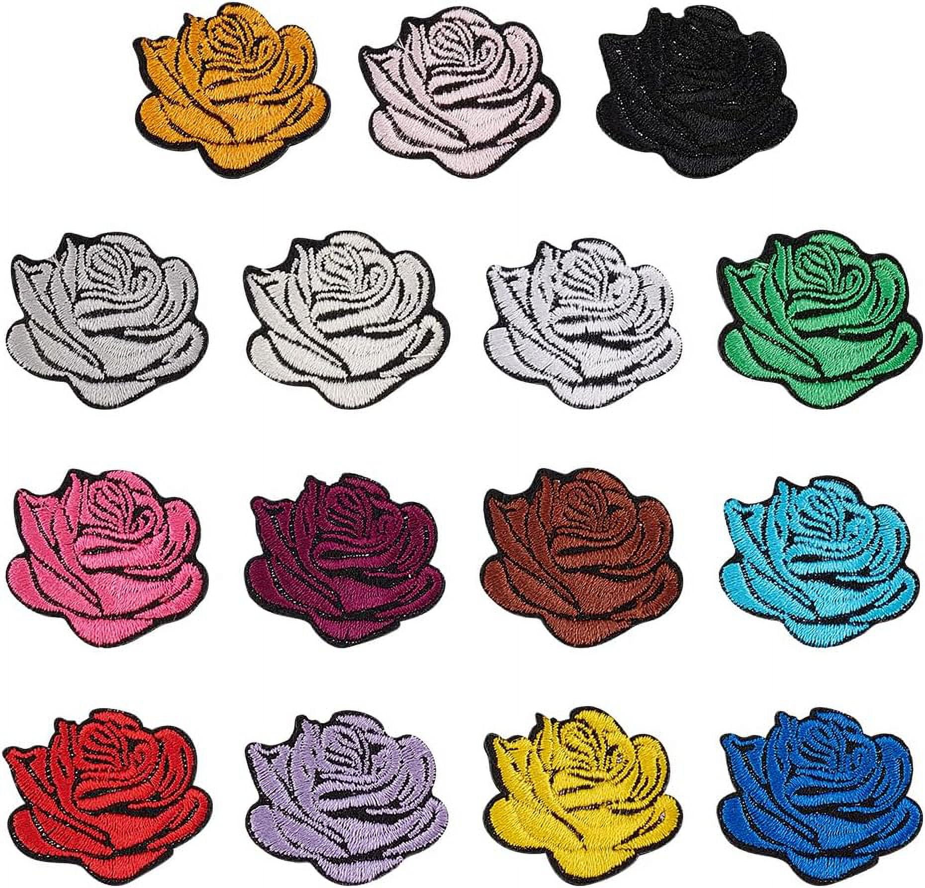 DIY 60PCS Rose Flower Applique Patches 15 Colors Iron/Sew On Patches ...