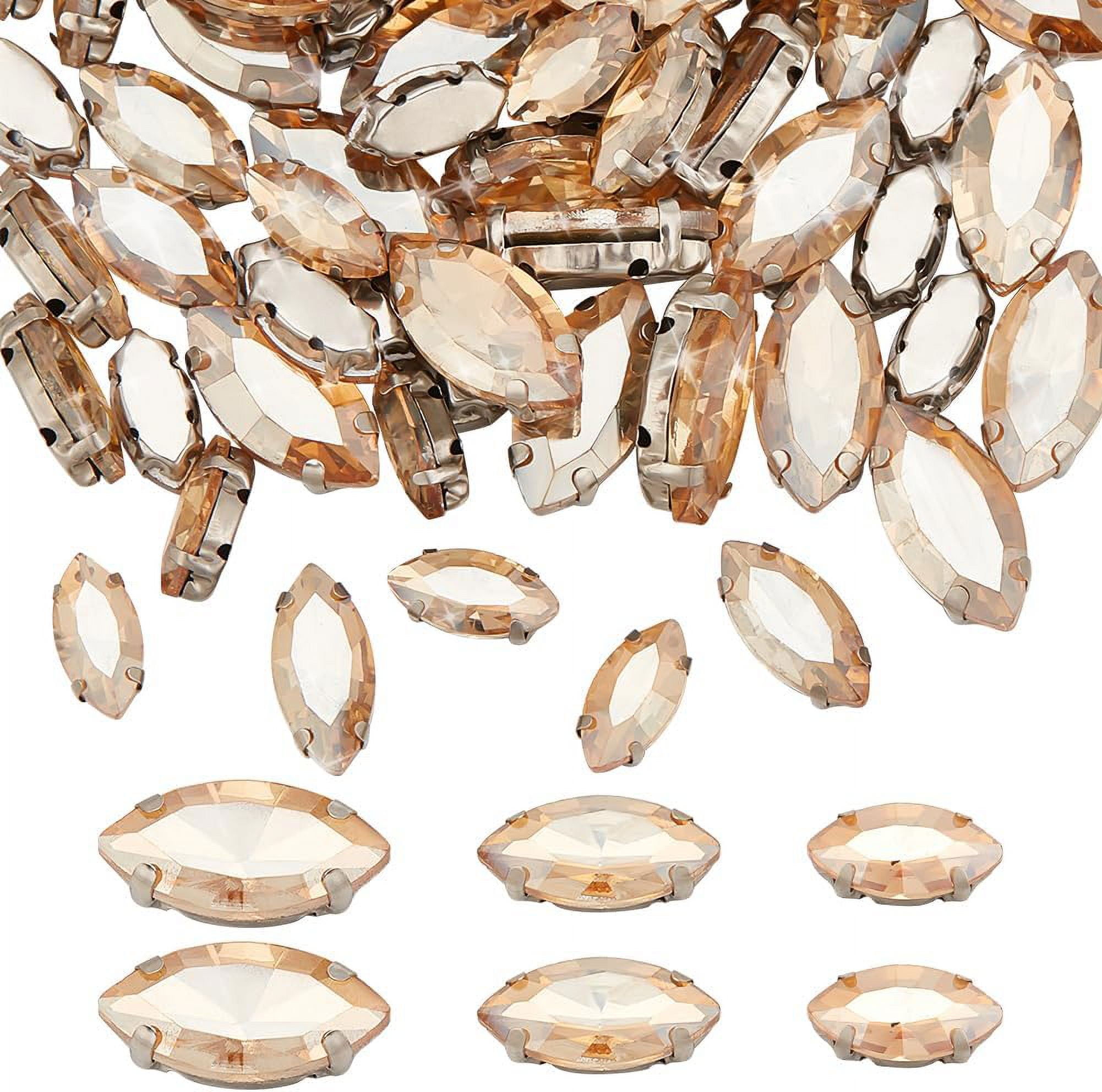 DIY 60Pcs Champagne Horse Eye Rhinestone Sewing Claw Base Rhinestones 0 ...