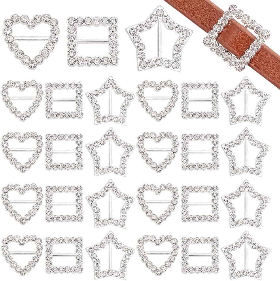 DIY 60Pcs Rhinestone Ribbon Buckles 3 Style Mini Buckles Crystal Buckle ...