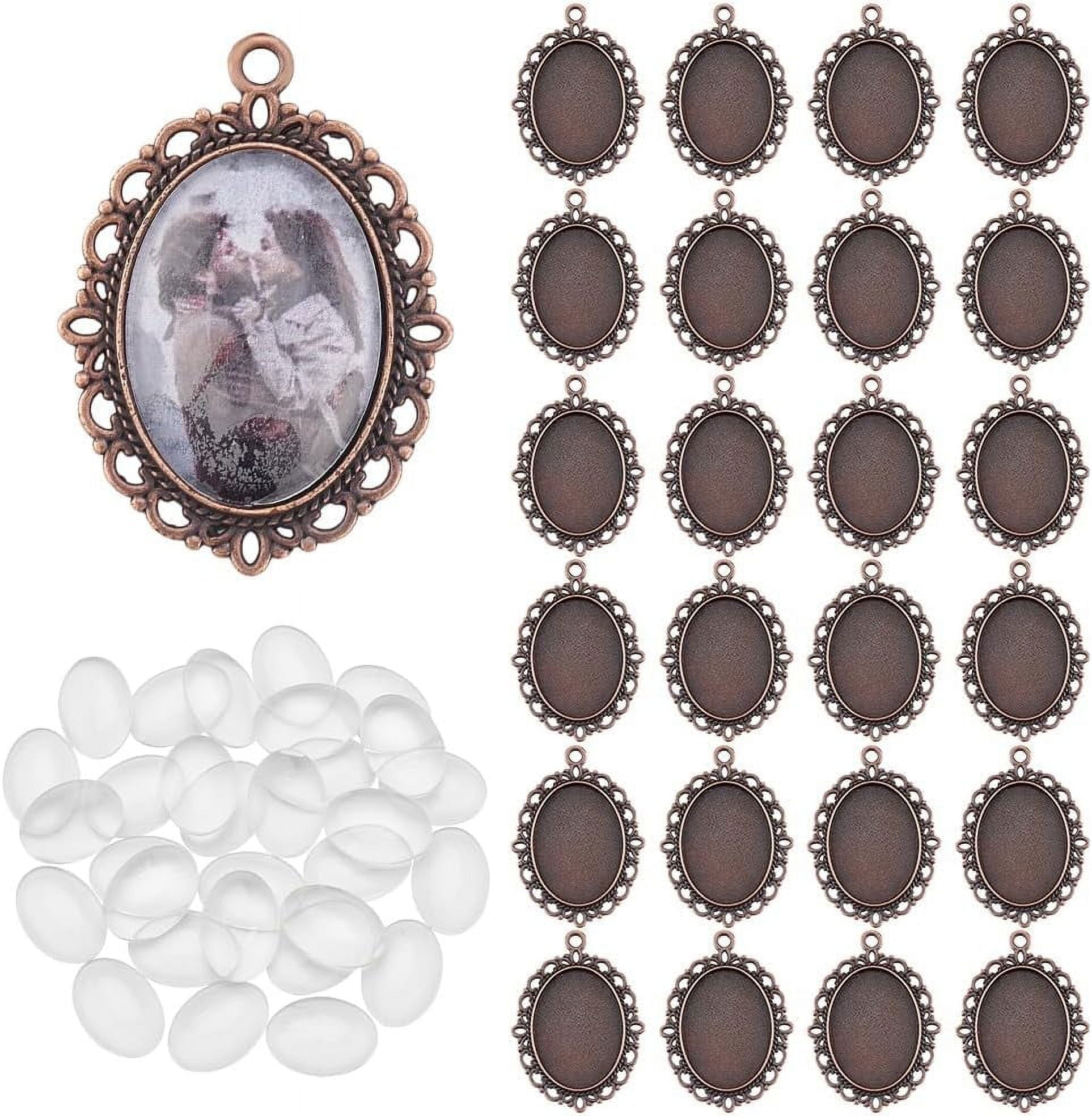 DIY 60pcs Bezel Pendant Set 30pcs Oval Tray Photo Charms 30pcs Glass ...