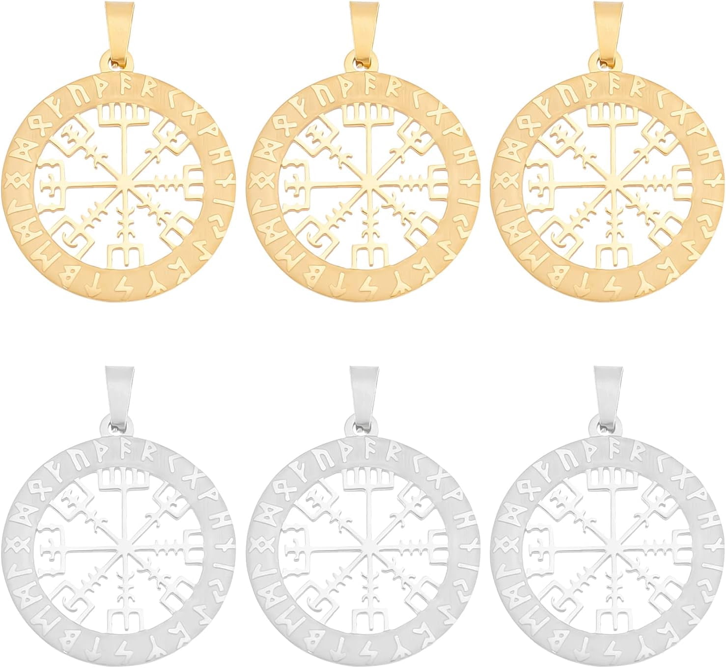 DIY 6pcs 2 Colors Flat Round Stainless Steel Norse Viking Amulet ...