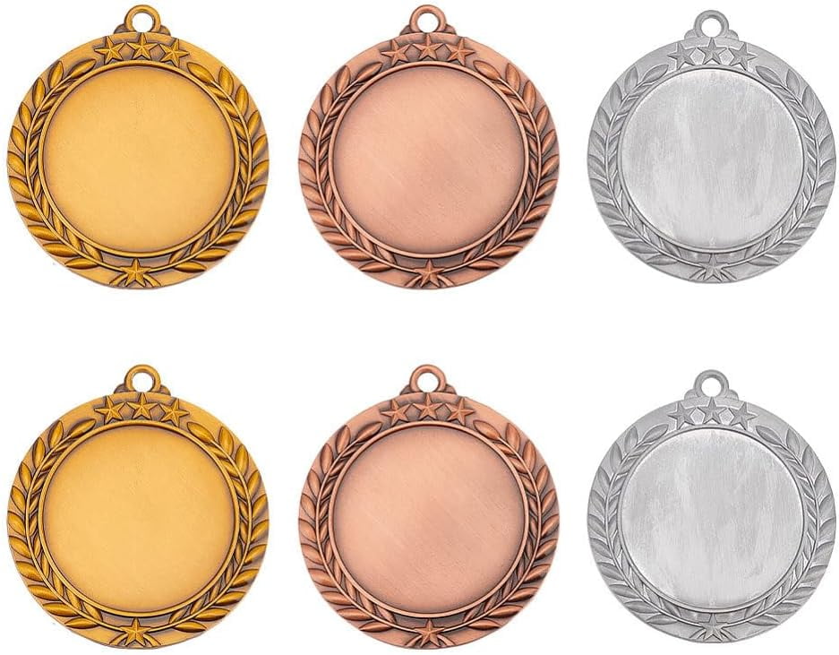 DIY 6pcs Blank Award Medals Golden Silver Bronze Medals Flat Round ...