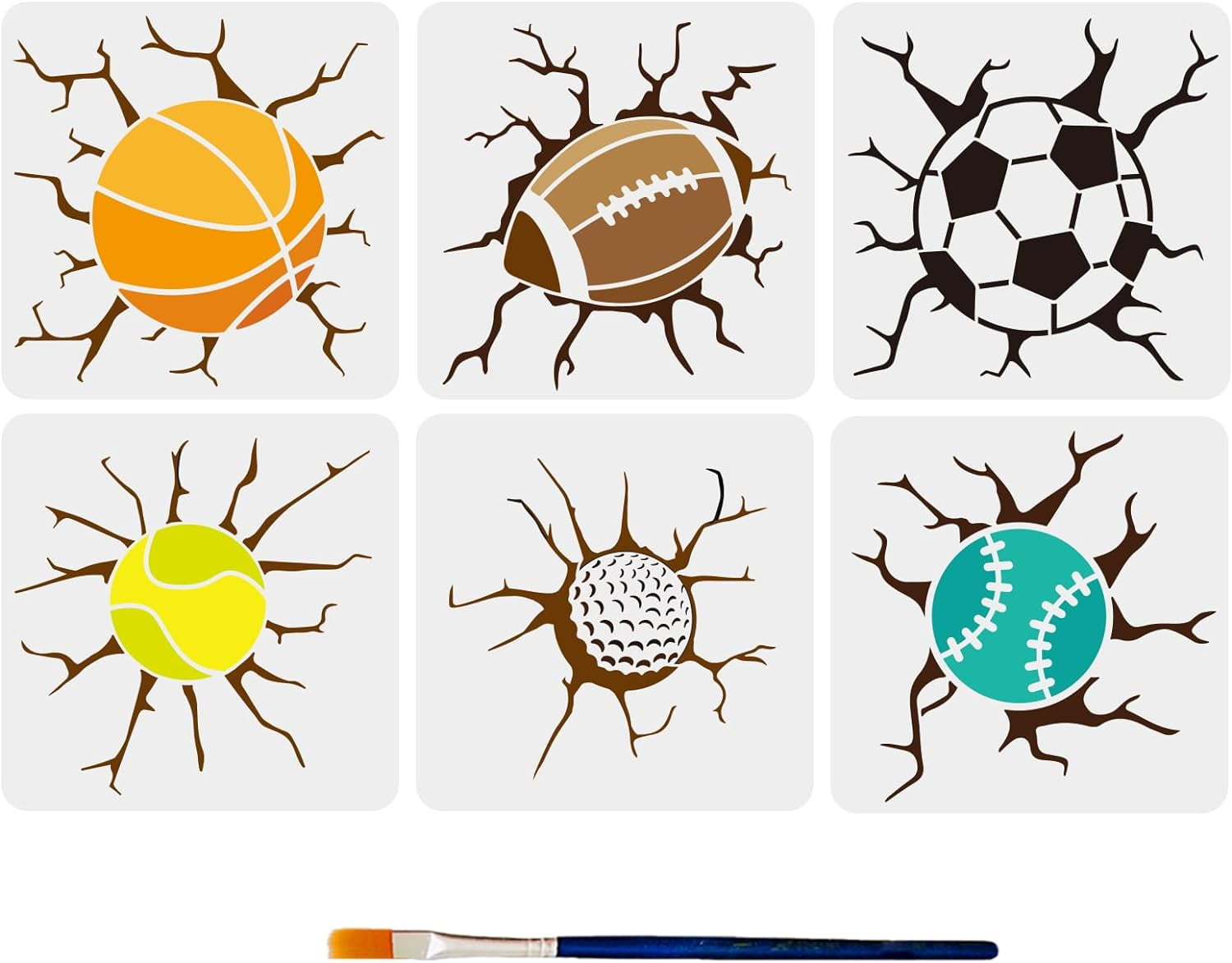 DIY 6pcs Sports Ball Stencils 11.8×11.8inch Wall Cracks Basketball ...