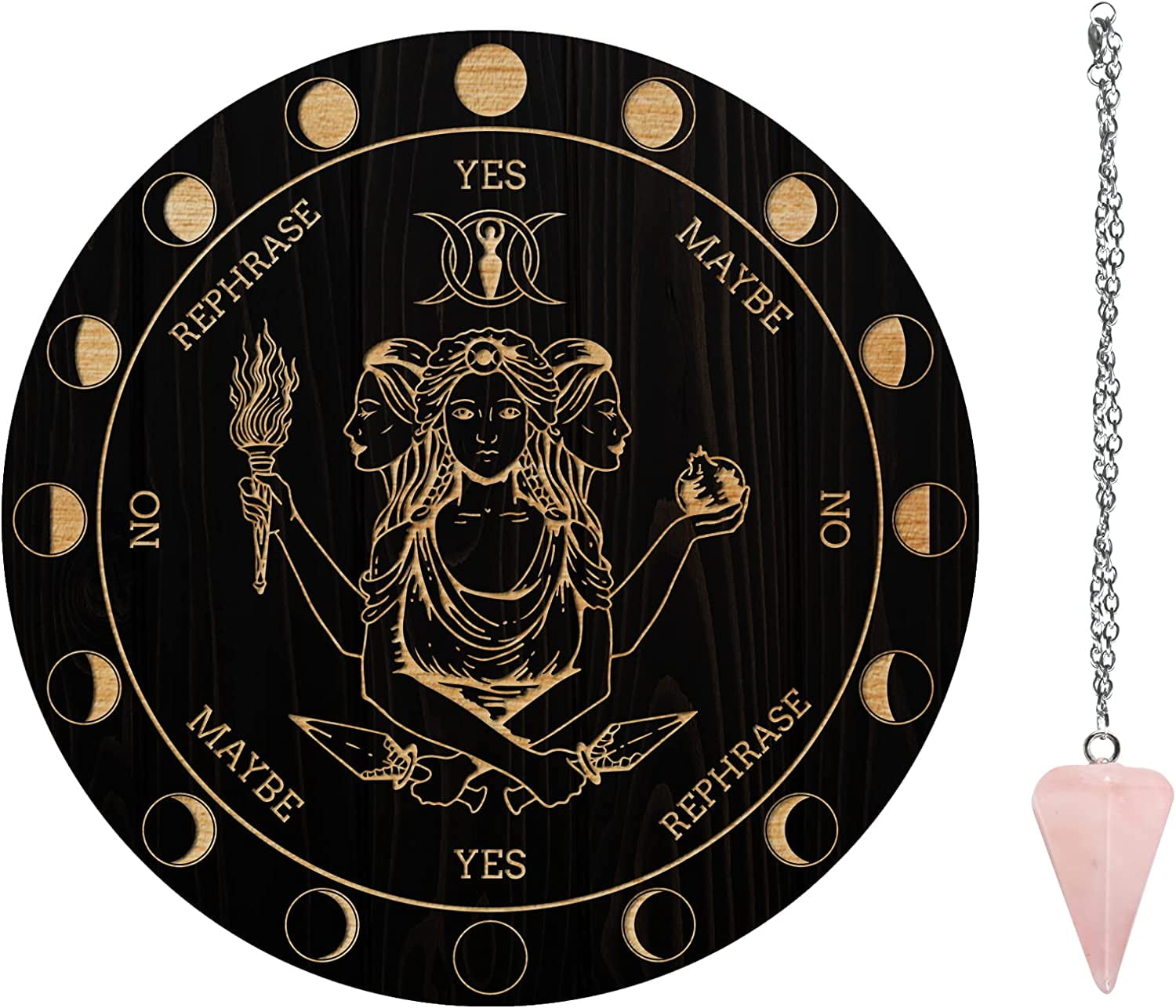 DIY 7.8" Witch Pendulum Board Wooden Dowsing Planchette with Rose ...