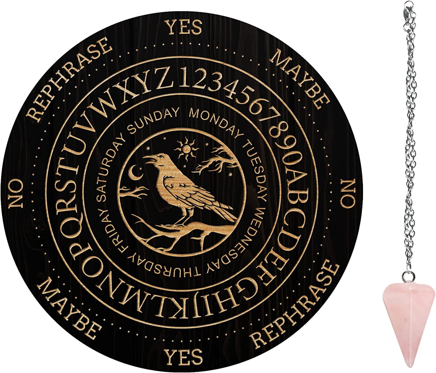 DIY 7.8" Witch Pendulum Board Wooden Dowsing Planchette with Rose ...