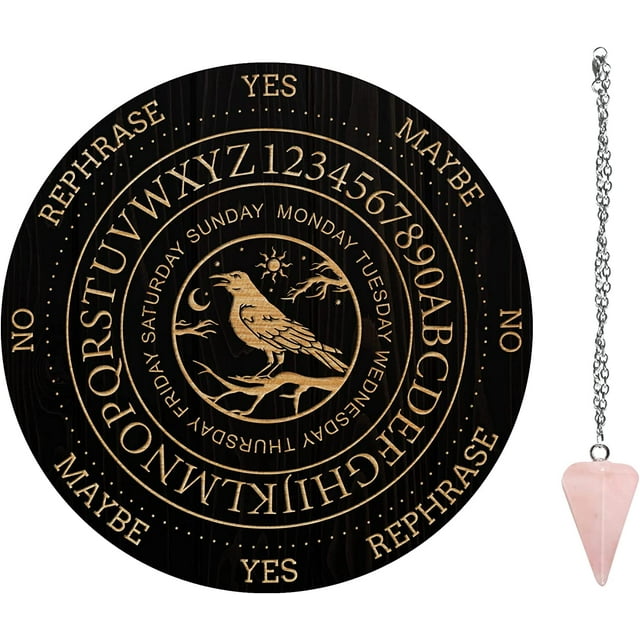 DIY 7.8" Witch Pendulum Board Wooden Dowsing Planchette with Rose Quartz Crystal Dowsing ...