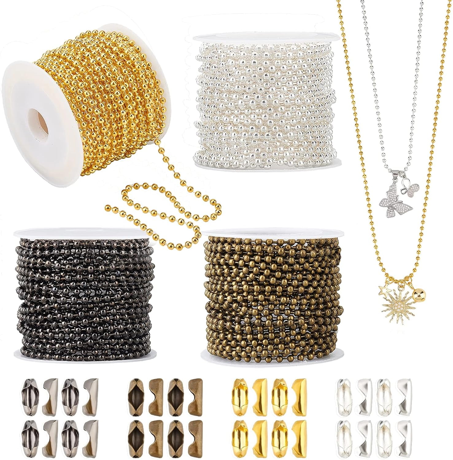 DIY 78 Feet Ball Bead Chain 4 Colors 2.4mm Bead Chain Beaded Necklace ...
