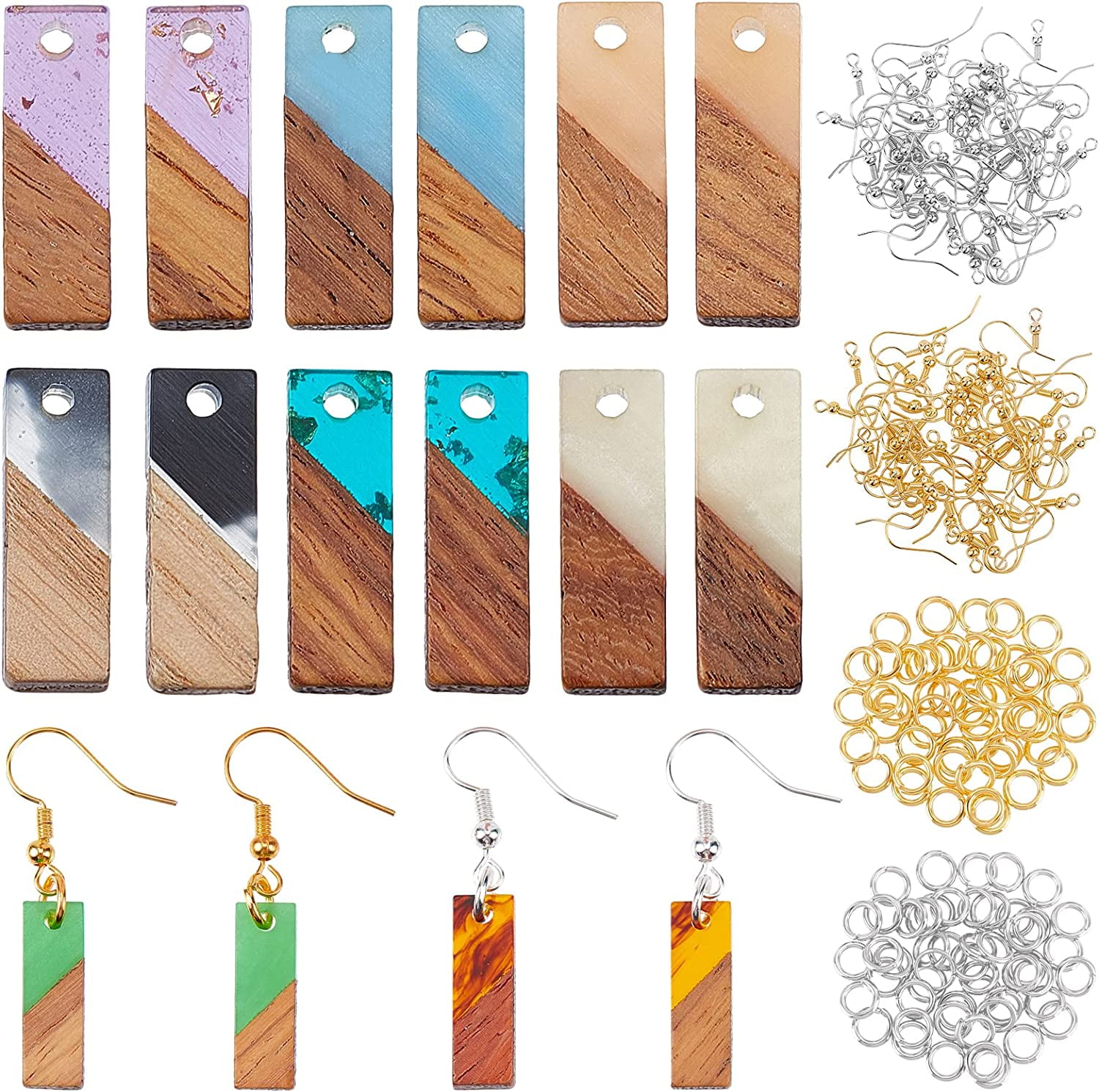 DIY 8 Pairs Rectangle Resin Walnut Wood Earring Makings Including ...