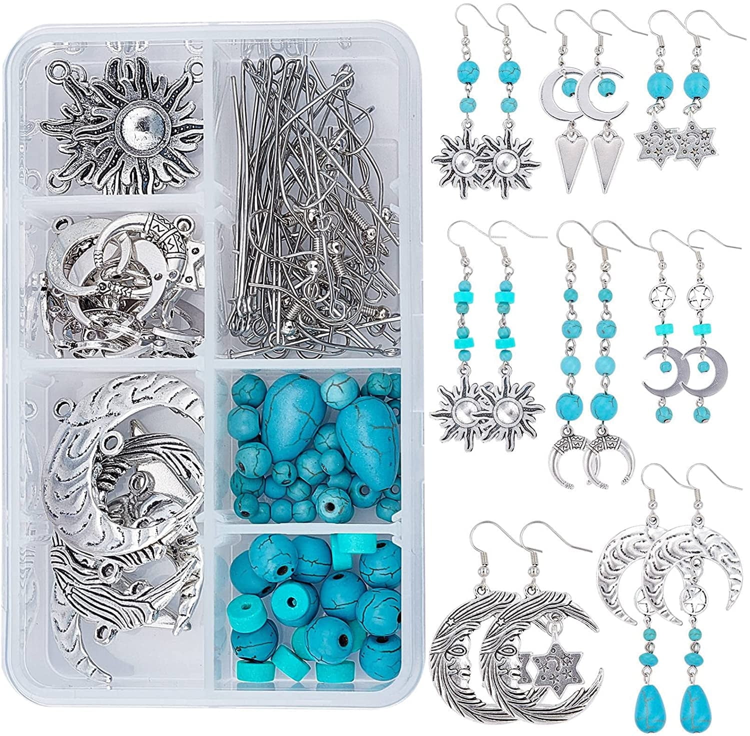 NOBRAND, DIY Jewelry Kit, 8 Pairs Star Moon Sun Dangle Earrings ...