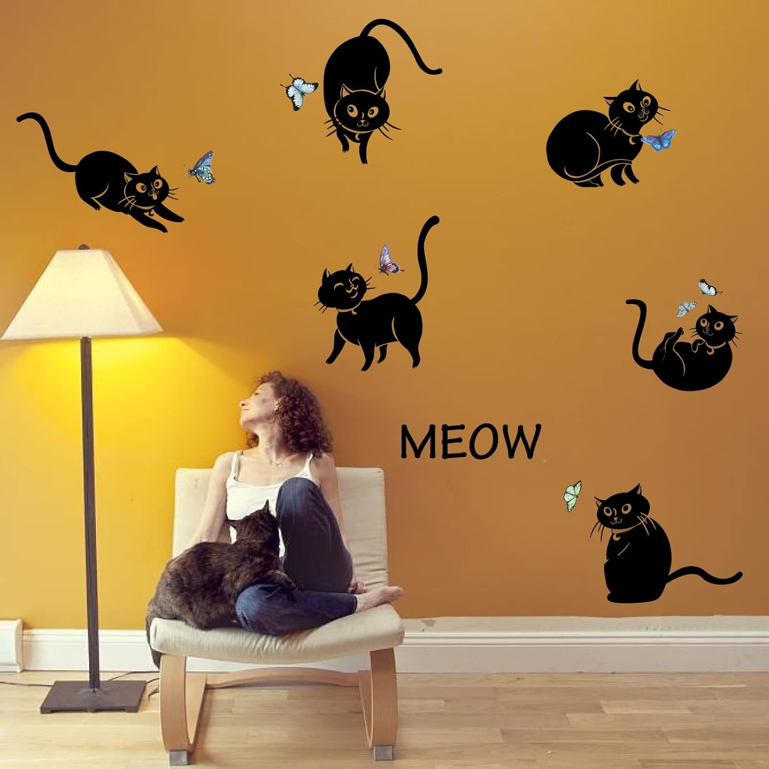 DIY 8 Shapes Cartoon Cat Wall Decals Cute Black Cats Catching ...