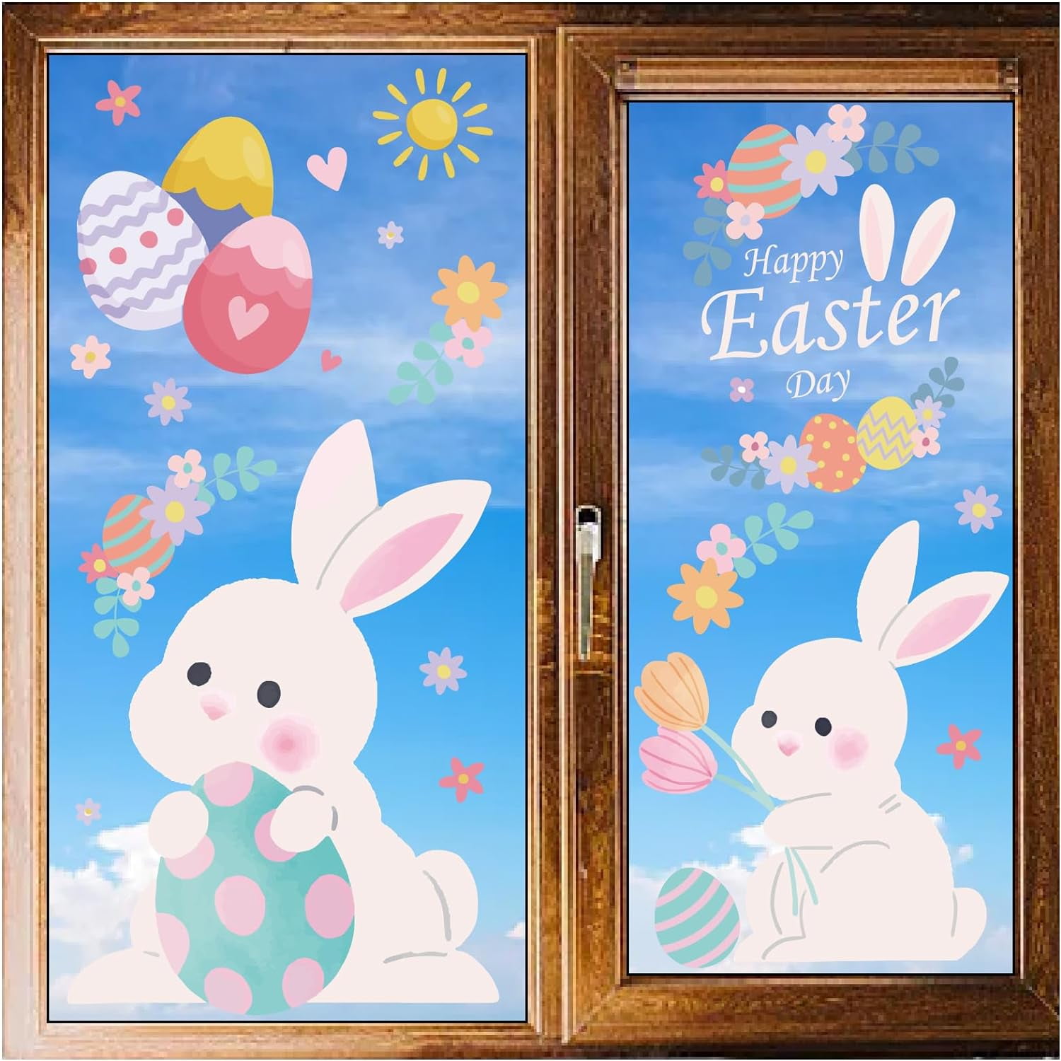 DIY 8 Sheets Easter Egg Bunny Window Stickers Flower Rabbit Wall Clings ...