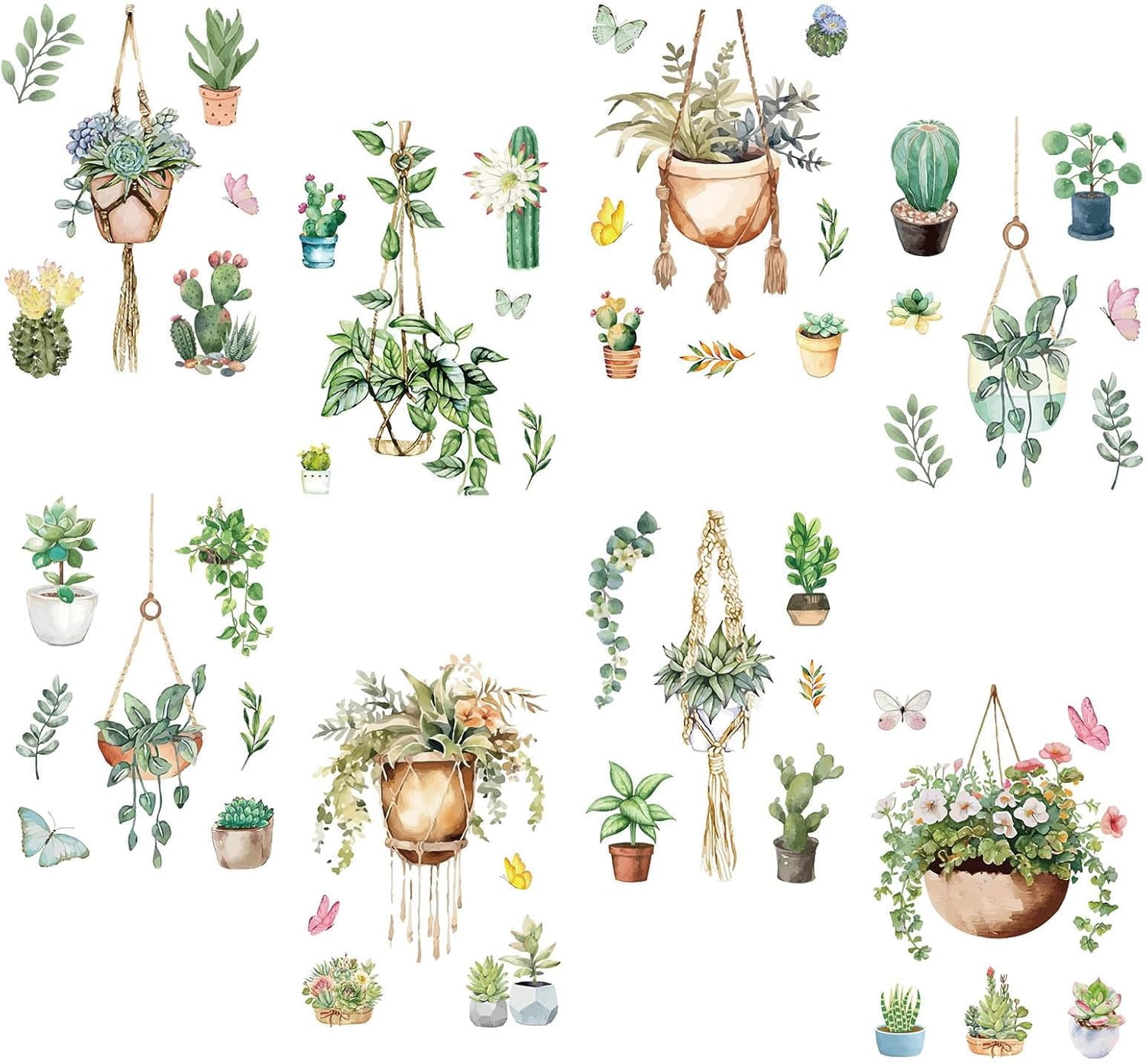 DIY 8 Sheets Leaf Window Stickers Green Plant Butterfly Window Clings ...